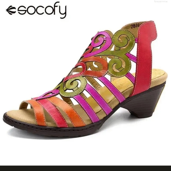 Socofy | Shoes | Nwt Socofy Summer Sandals For Women Leather Peep Toe ...